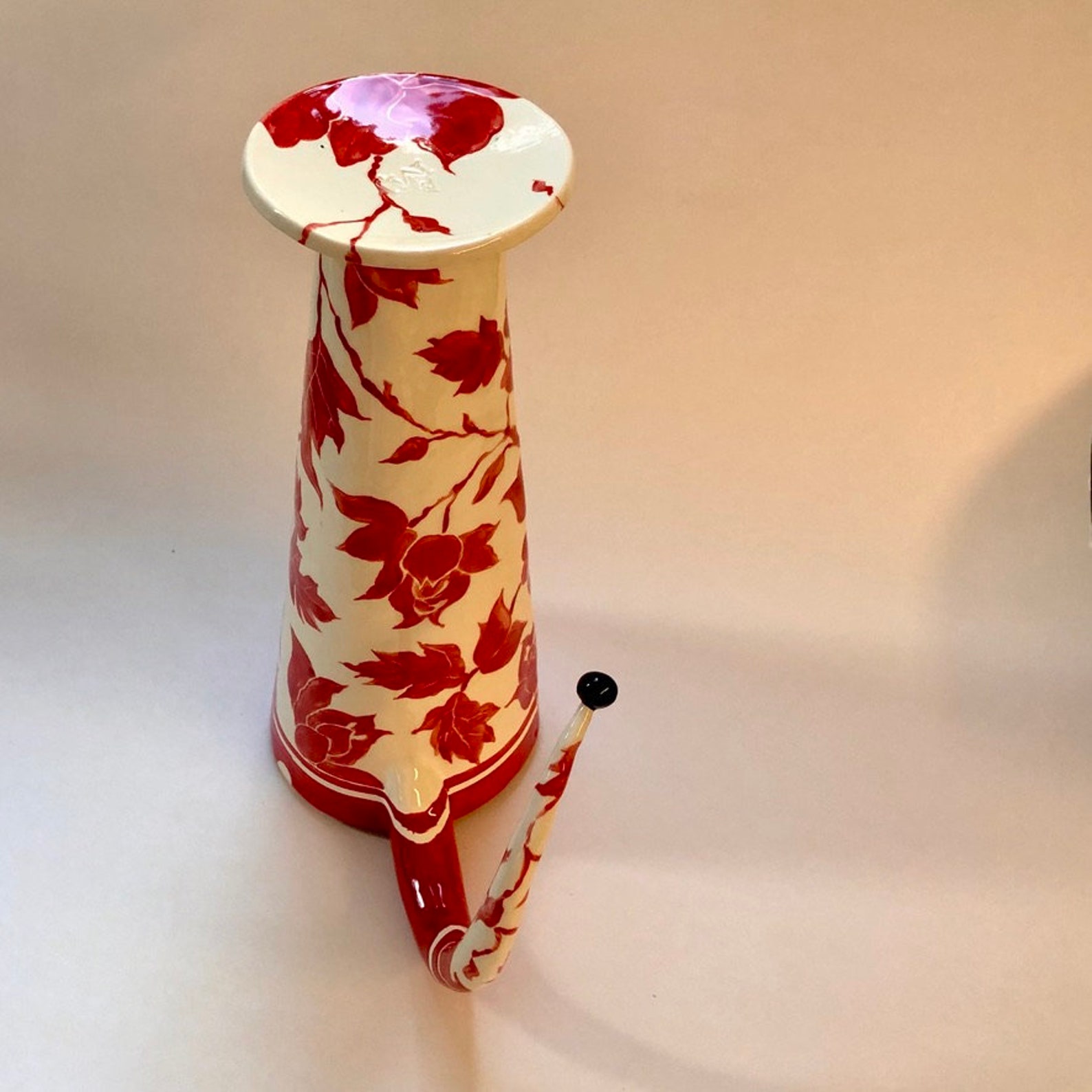 Red Floral Ceramic Pitcher or Vase Holiday Decor Red & | Etsy