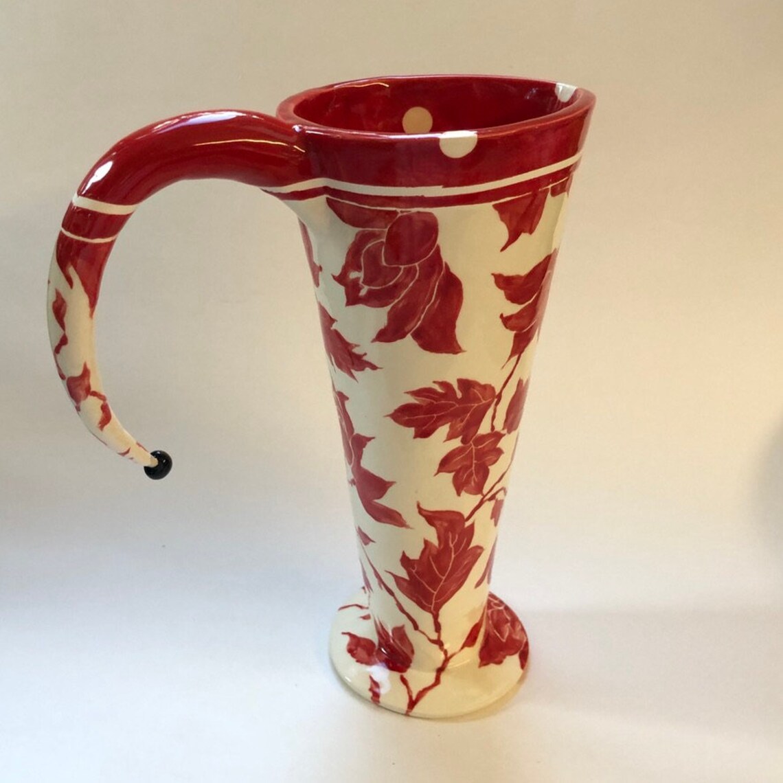 Red Floral Ceramic Pitcher or Vase Holiday Decor Red & | Etsy