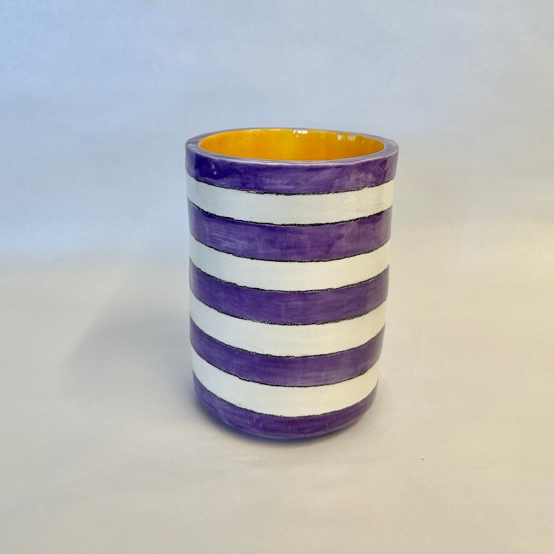 Pretty Purple & White Stripe Pottery Vase or Utensil Holder - Etsy UK