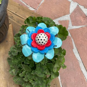 Bright Blue & Red Ceramic Garden Flower Colorful Pottery Yard Art - Etsy