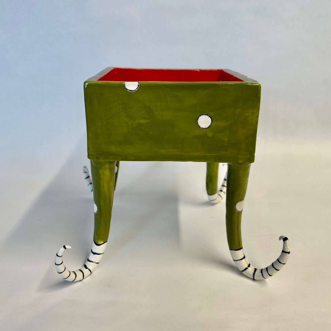 Whimsical Avocado Green Pottery Square Dish Ceramic Polka-dots Funky ...