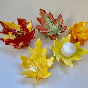 Set of 5 Ceramic Fall Leaf Dishes / Thanksgiving Decor, Hostess Gift ...