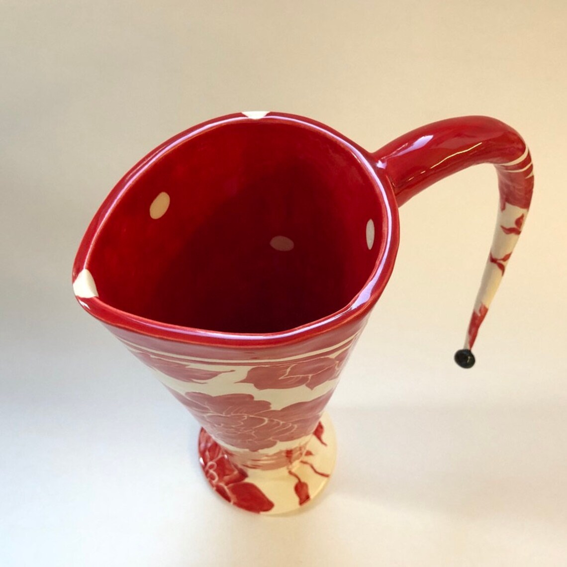 Red Floral Ceramic Pitcher or Vase Holiday Decor Red & | Etsy