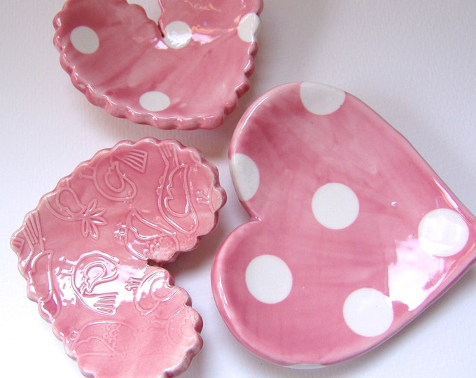 Pretty Pink Pottery Heart Dishes 3 Piece Set Polka-dots - Etsy