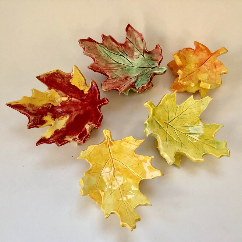 Set of 5 Ceramic Fall Leaf Dishes / Thanksgiving Decor - Etsy