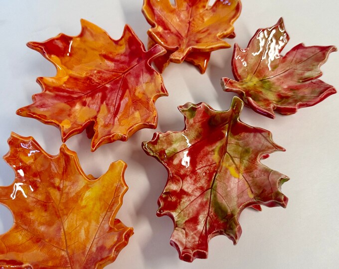 Colorful Ceramic Fall Leaf Dishes Set of 5 Ceramic Pottery Thanksgiving ...