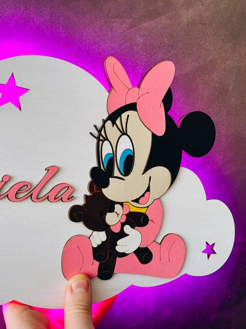 Personalized Minnie Mouse Night Light | Custom Name LED Wall Decor for ...