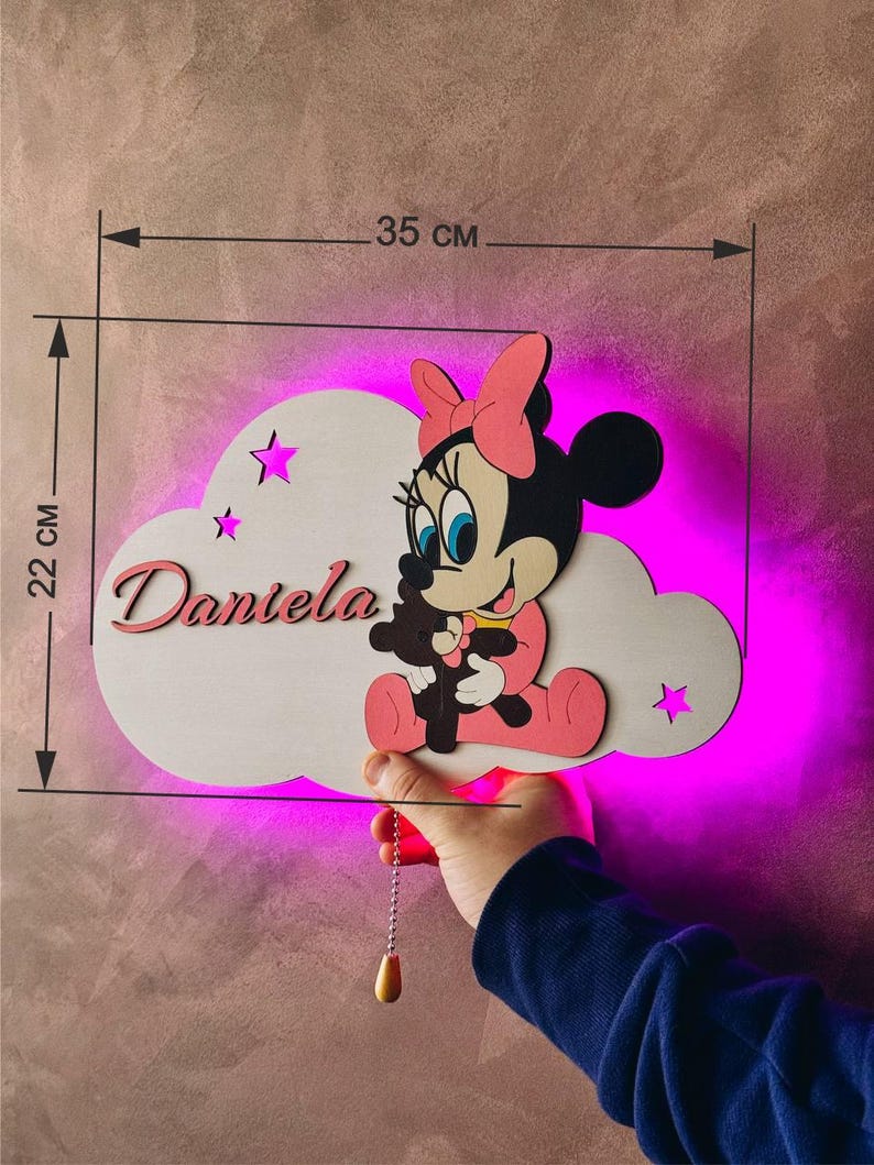 Personalized Minnie Mouse Night Light | Custom Name LED Wall Decor for ...