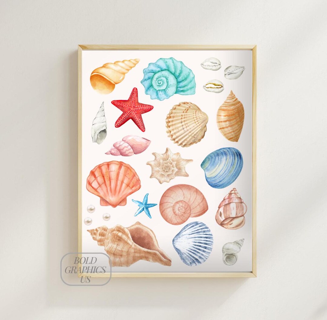 Watercolor Seashell Print, Beach House Decor, Coastal Wall Art, Beach ...