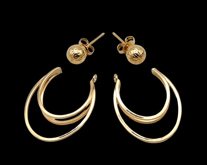 Vintage 14K Yellow Gold Ball Stud Pierced Earrings & Hoop Earring ...