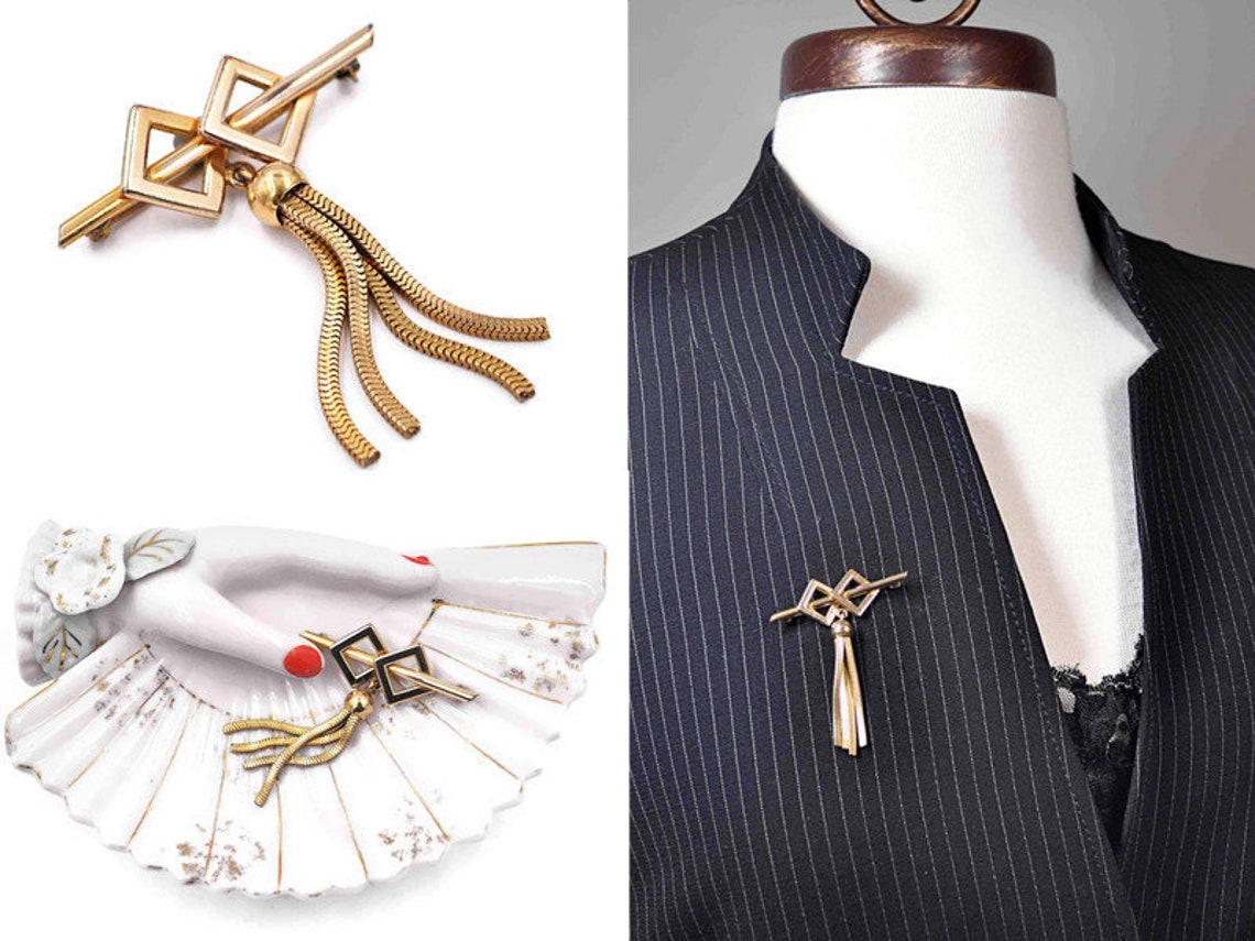 Vintage Forstner 12K Gold Filled Bar Pin Tassel Brooch Pin - Double ...