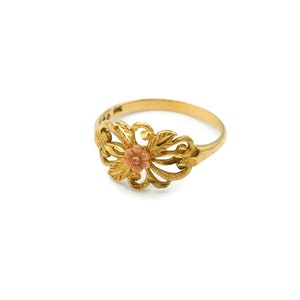 Vintage Oroamerica 10K Yellow and Rose Gold Filigree Ring Floral Two ...