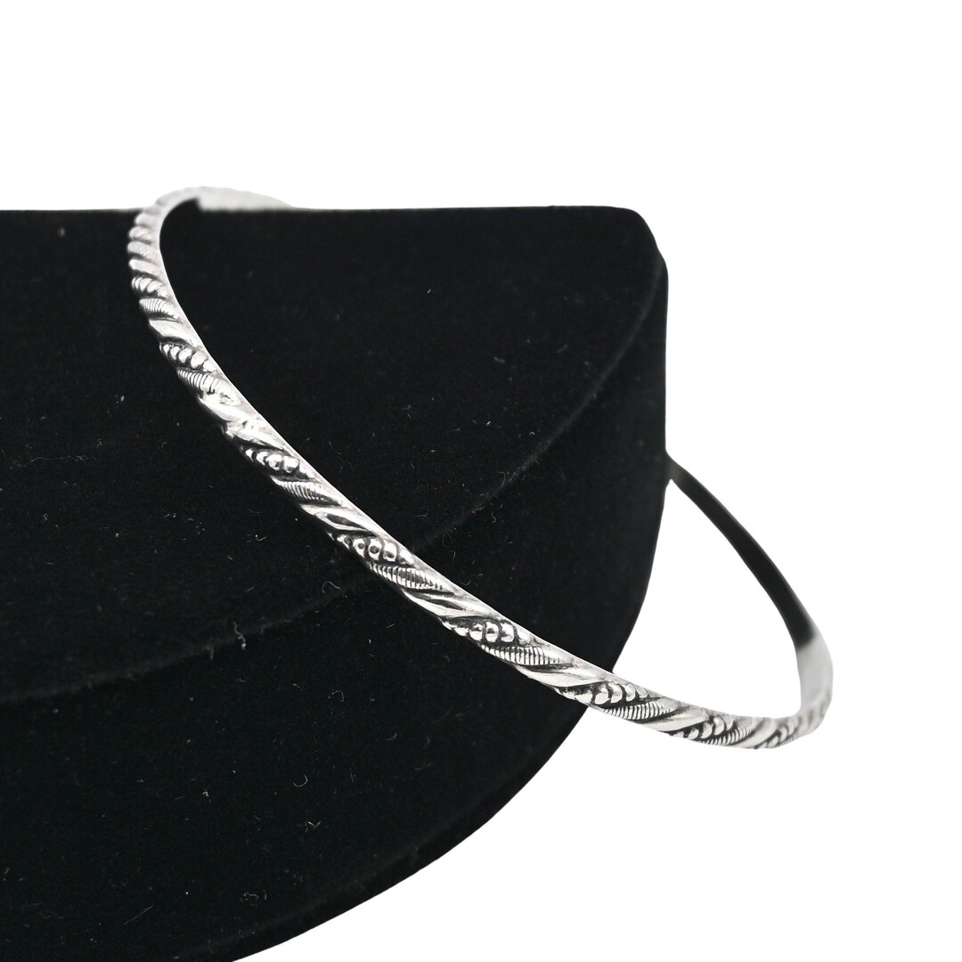 Vintage Sterling Silver Diagonal Design Bangle Bracelet - Fluted ...