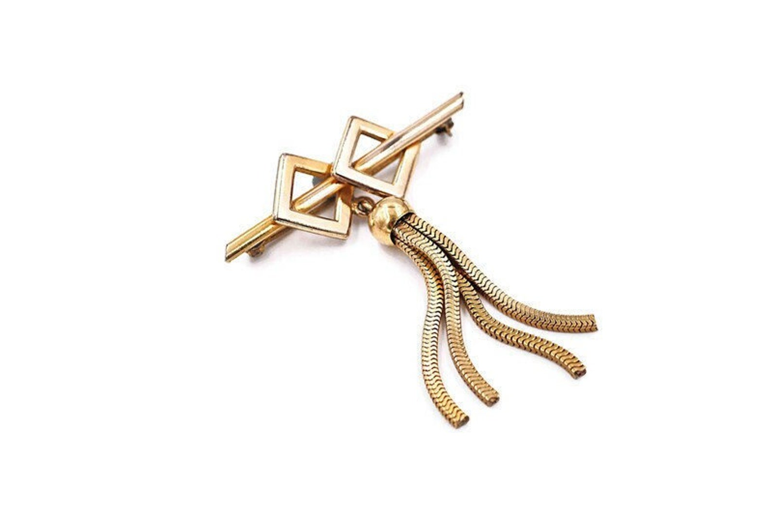 Vintage Forstner 12K Gold Filled Bar Pin Tassel Brooch Pin - Double ...