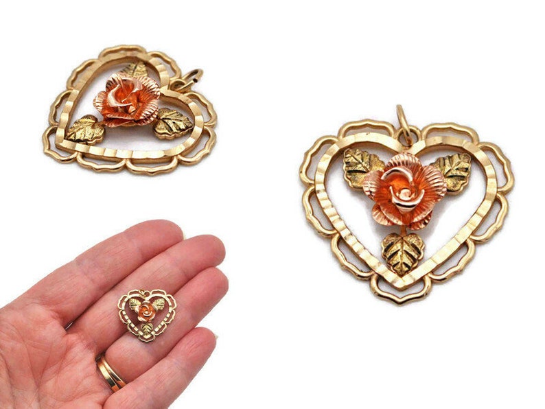 Vintage Black Hills Gold 10K Tri-color Rose Flower and Leaves | Etsy