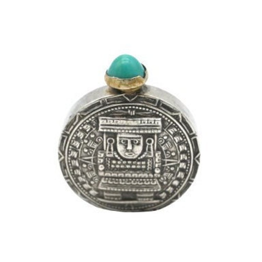 Vintage Mexico Sterling Silver and Turquoise Glass Mini Perfume Bottle ...