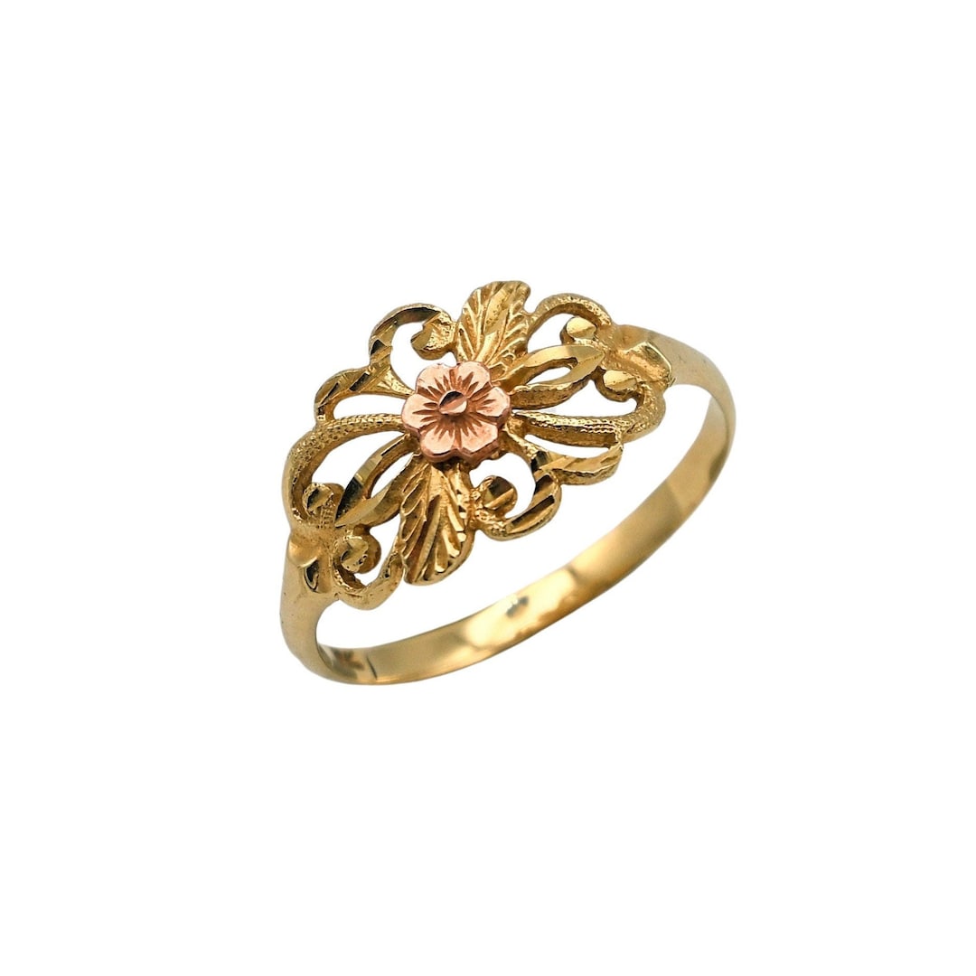 Vintage Oroamerica 10K Yellow and Rose Gold Filigree Ring - Floral ...