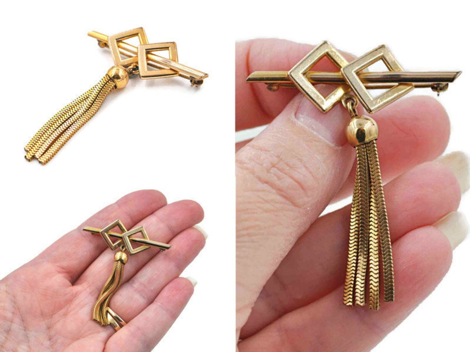 Vintage Forstner 12K Gold Filled Bar Pin Tassel Brooch Pin - Double ...