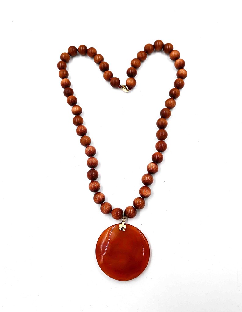 Vintage Artisan 14K Yellow Gold Knotted Goldstone Bead and Red - Etsy