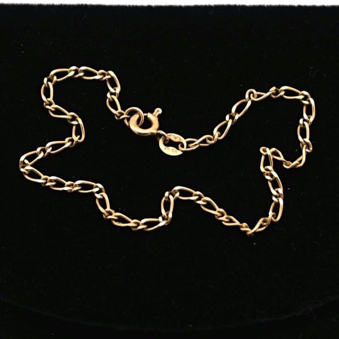 Vintage 14K Yellow Gold Figaro Link Chain Bracelet - 1 + 1 Links - 7 1/ ...