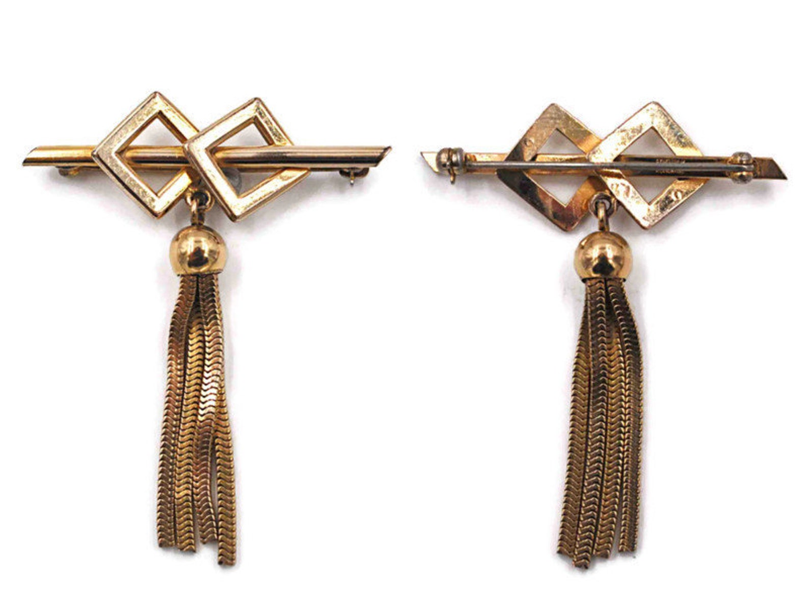 Vintage Forstner 12K Gold Filled Bar Pin Tassel Brooch Pin - Double ...