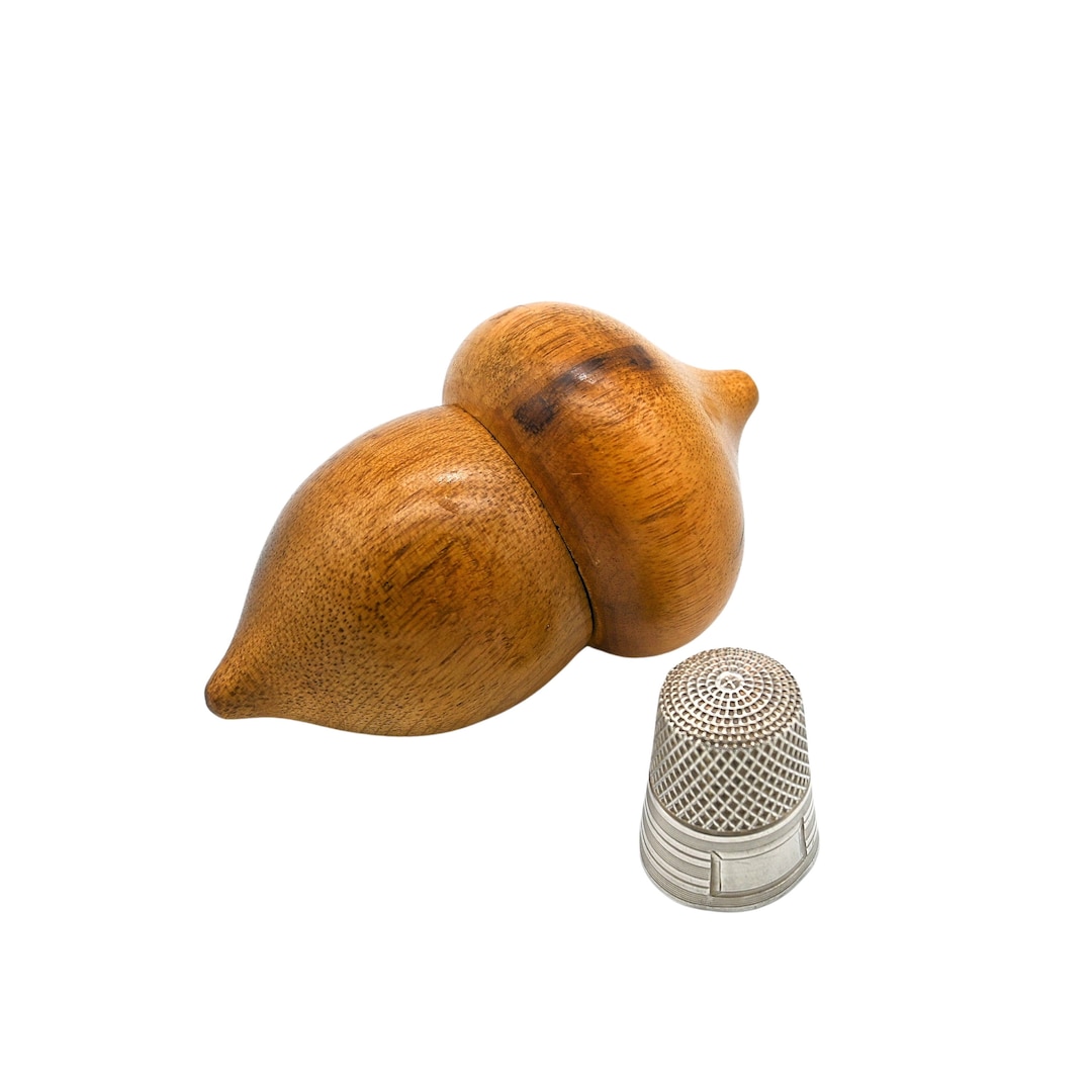 Antique Wooden Acorn Thimble Holder and Simons Brothers Sterling Silver ...
