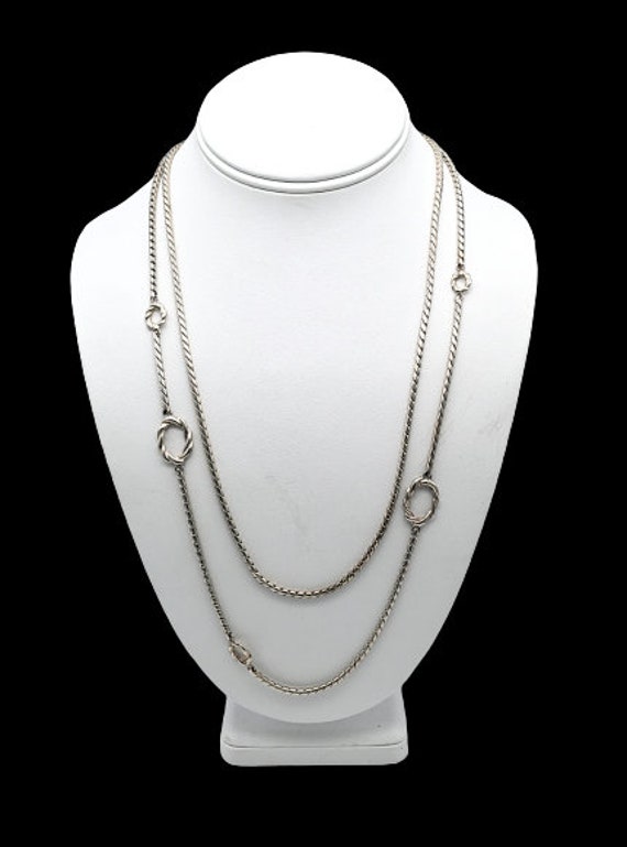 Vintage Monet Silver Two-Strand Chain Necklace - Asym… - Gem