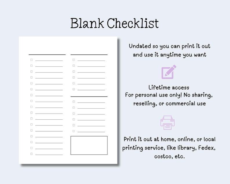 Printable Checklist, Blank Checklist, Minimalist to Do List, Simple ...