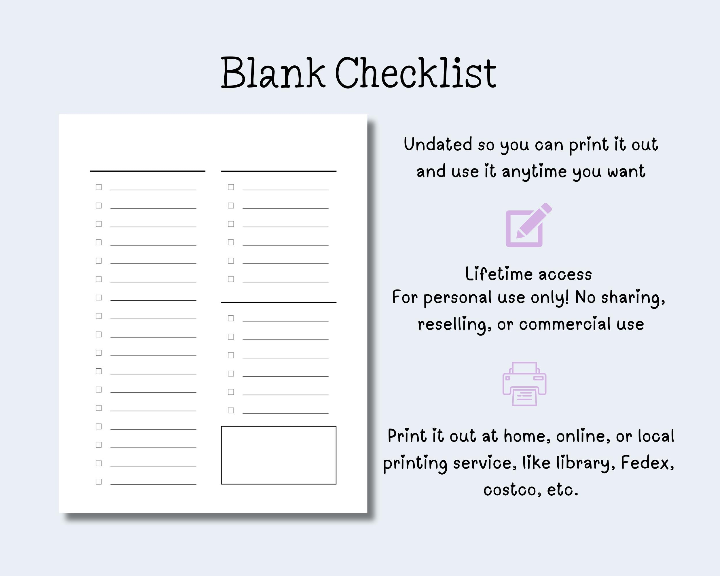 Printable Checklist, Blank Checklist, Minimalist to Do List, Simple ...