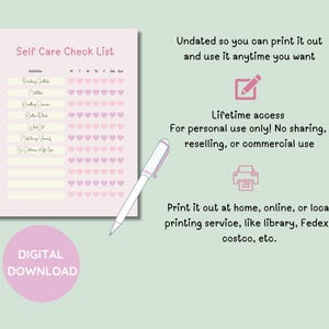 Daily Self Care Checklist Printable, Self Care Activities, Habit ...