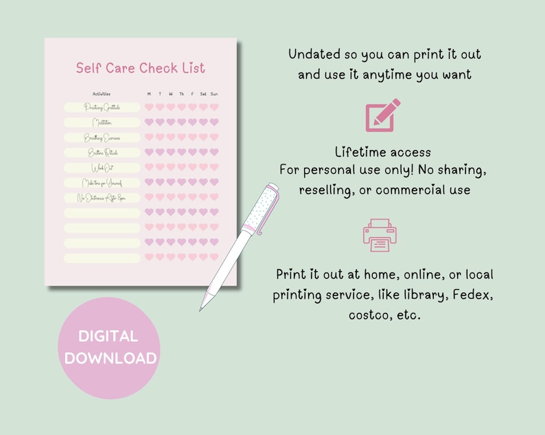 Daily Self Care Checklist Printable, Self Care Activities, Habit ...