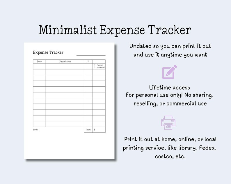 Minimalist Expense Tracker, Printable Spending Tracker, Simple Personal ...