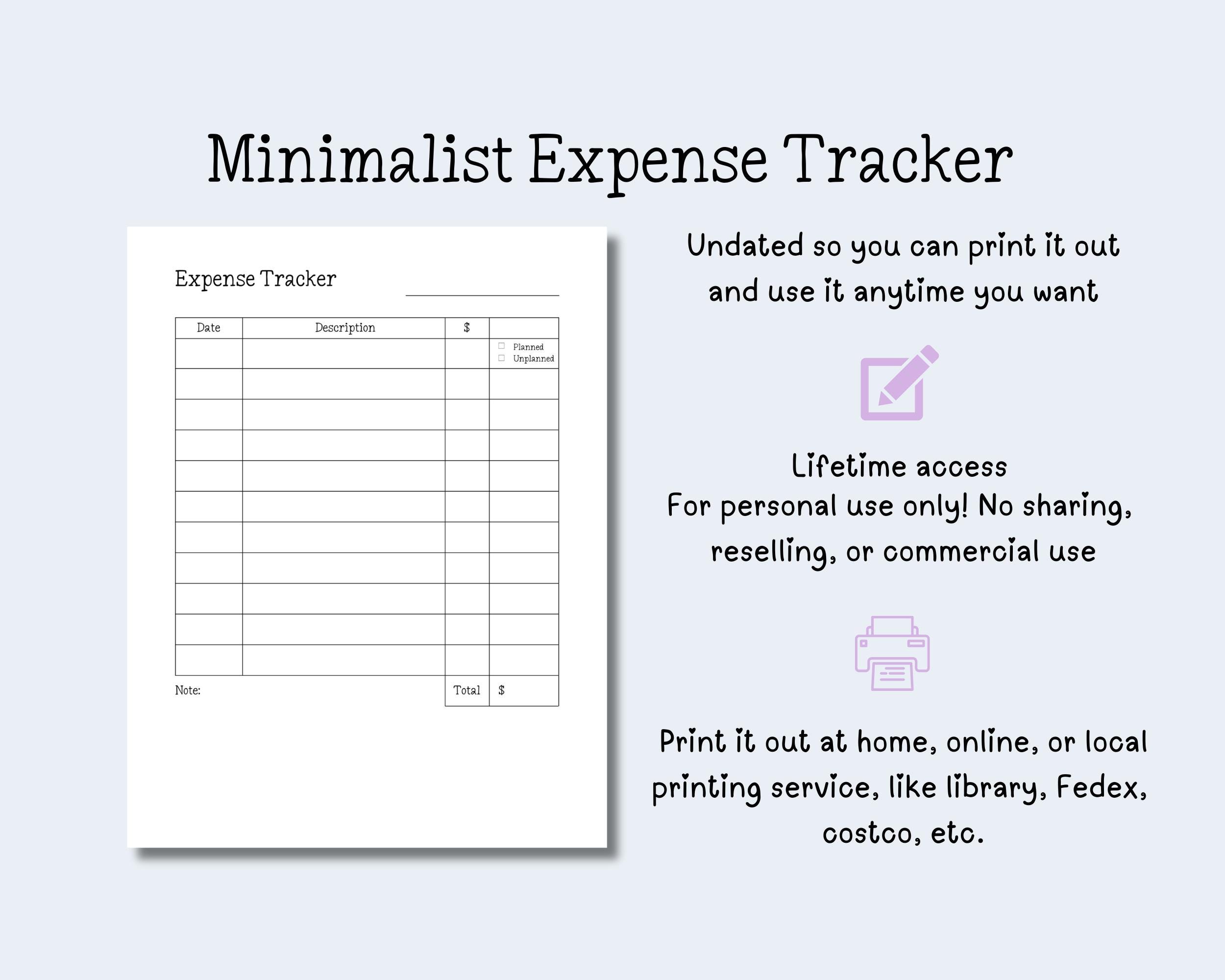 Minimalist Expense Tracker, Printable Spending Tracker, Simple Personal ...