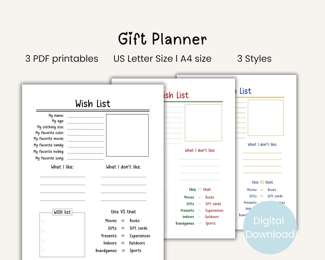 Wish List Printable, Gift Planner for Kids, Gift List, Christmas Wish ...
