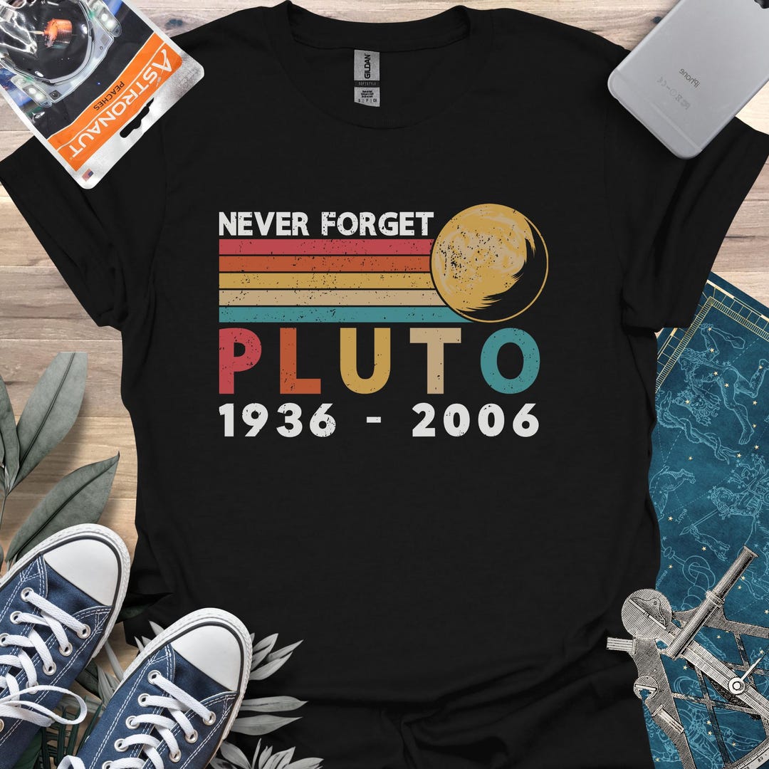 Retro Pluto Never Forget Planet Shirt, Trendy Science Tee, Astronomy ...