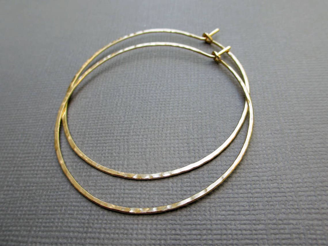 2 Inch Gold Fill Hoops Gold Hammered Hoop Earrings Large | Etsy