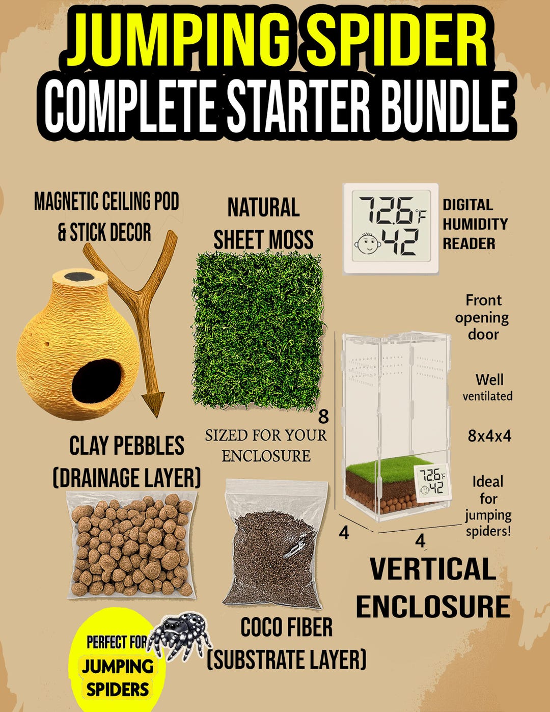 SEMI BIO-ACTIVE Starter Bundle | Jumping Spiders & Other Tiny Pets| Low ...