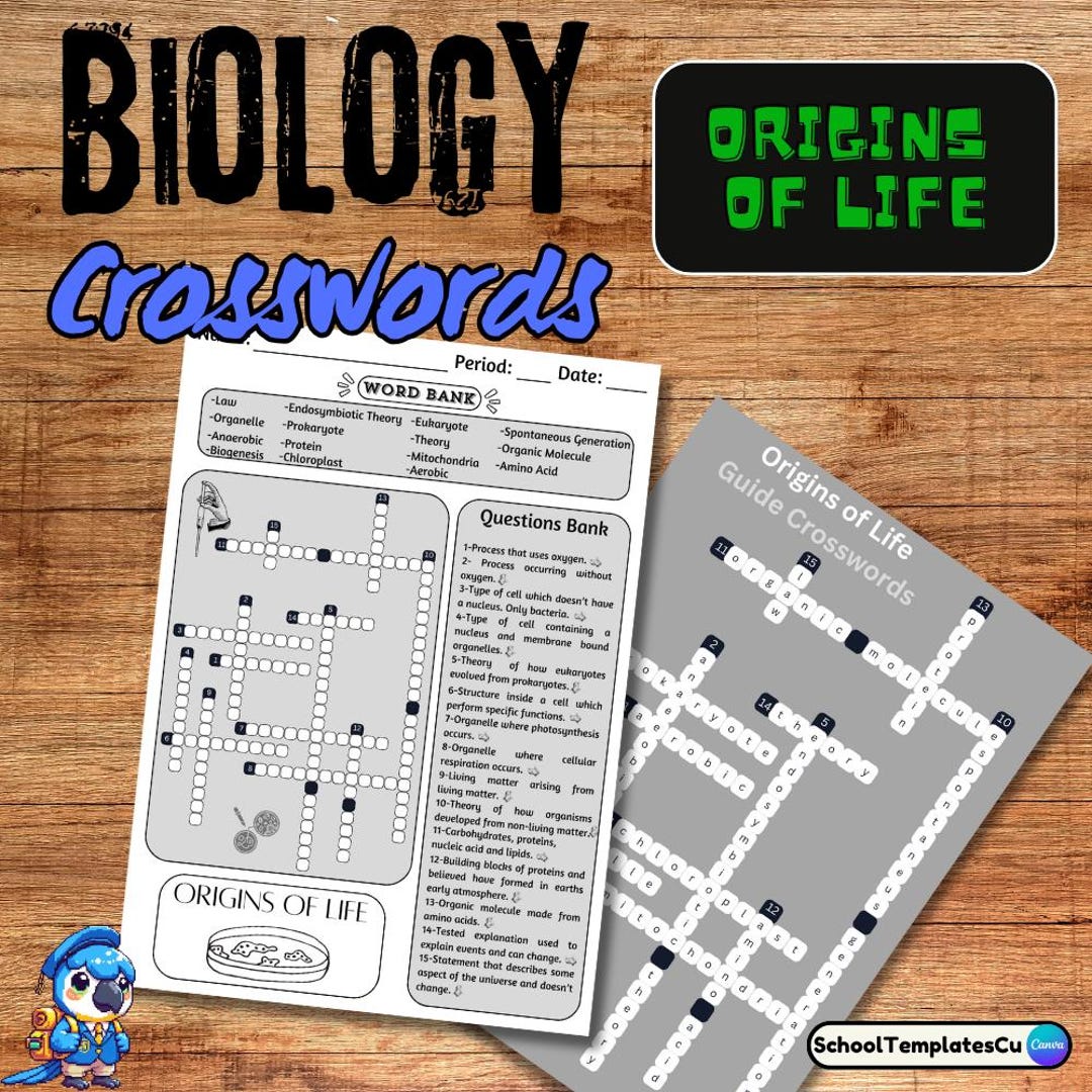 Origins of Life Vocabulary Crossword | Digital Biology Printable ...