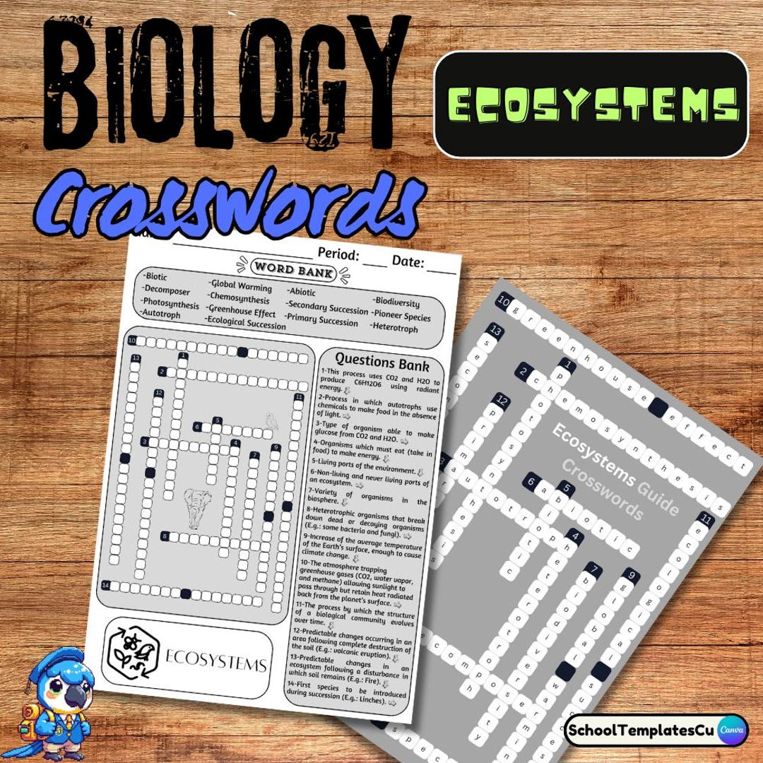 Ecosystems Vocabulary Crossword | Digital Biology Worksheet & Answer ...