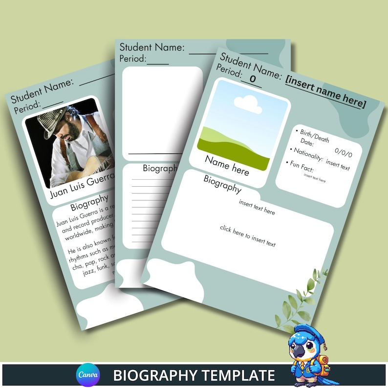 Digital Aesthetic Biography Template - A4 Printable Personality ...