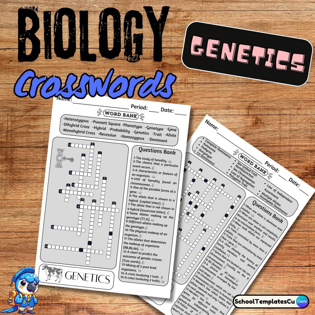 Genetics Vocabulary Crossword Puzzle: Biology Worksheet & Answer Key ...