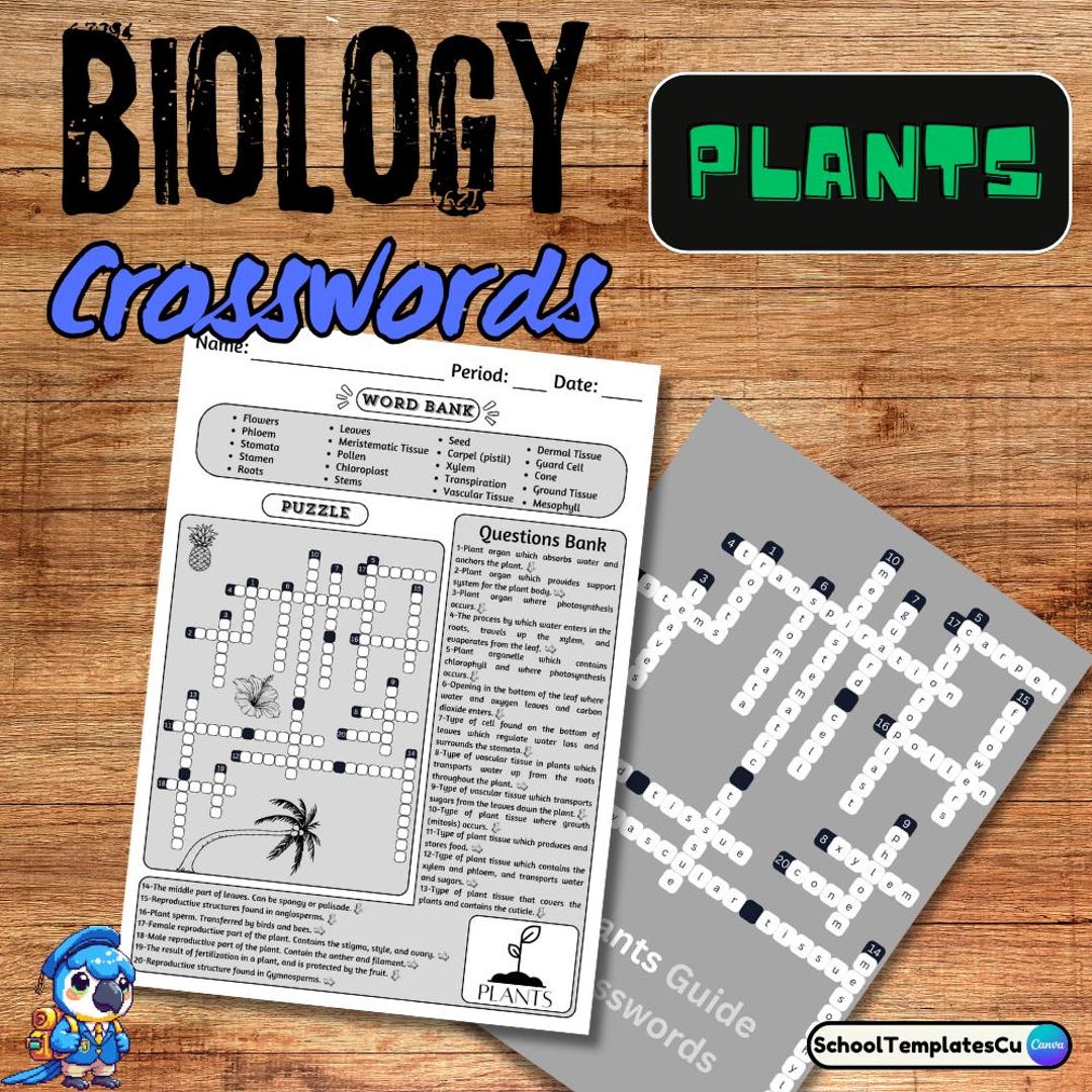 Plants Biology Crossword Puzzle: Vocabulary Worksheet & Answer Key ...