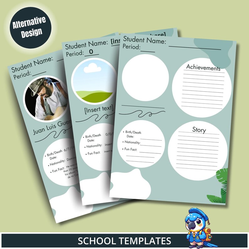 Digital Aesthetic Biography Template - A4 Printable Personality ...