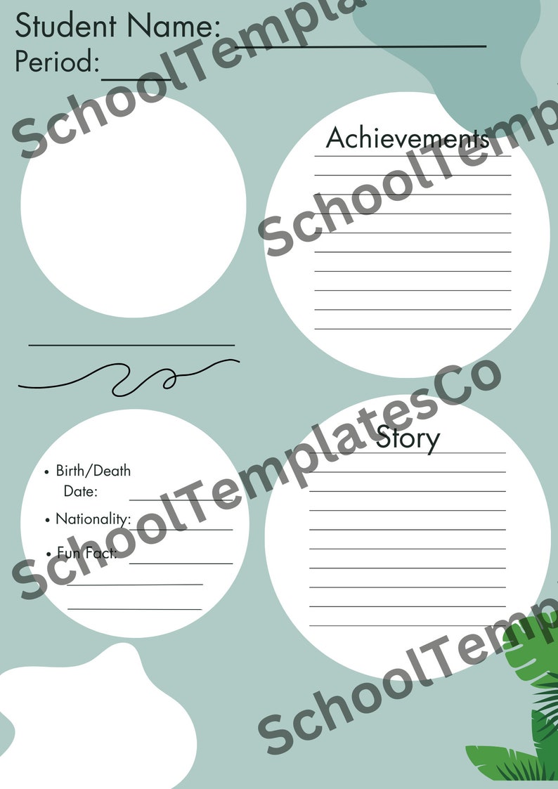 Digital Aesthetic Biography Template - A4 Printable Personality ...