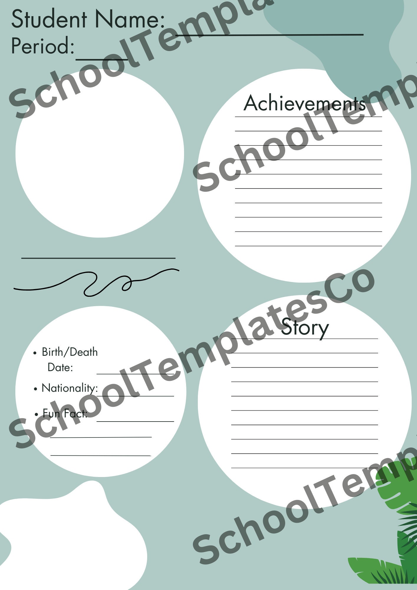 Digital Aesthetic Biography Template - A4 Printable Personality ...