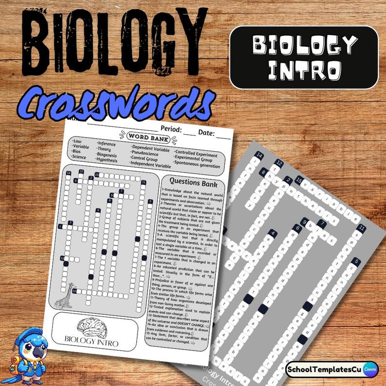 Biology Intro Vocabulary Crossword: Printable Worksheet & Answer Key ...