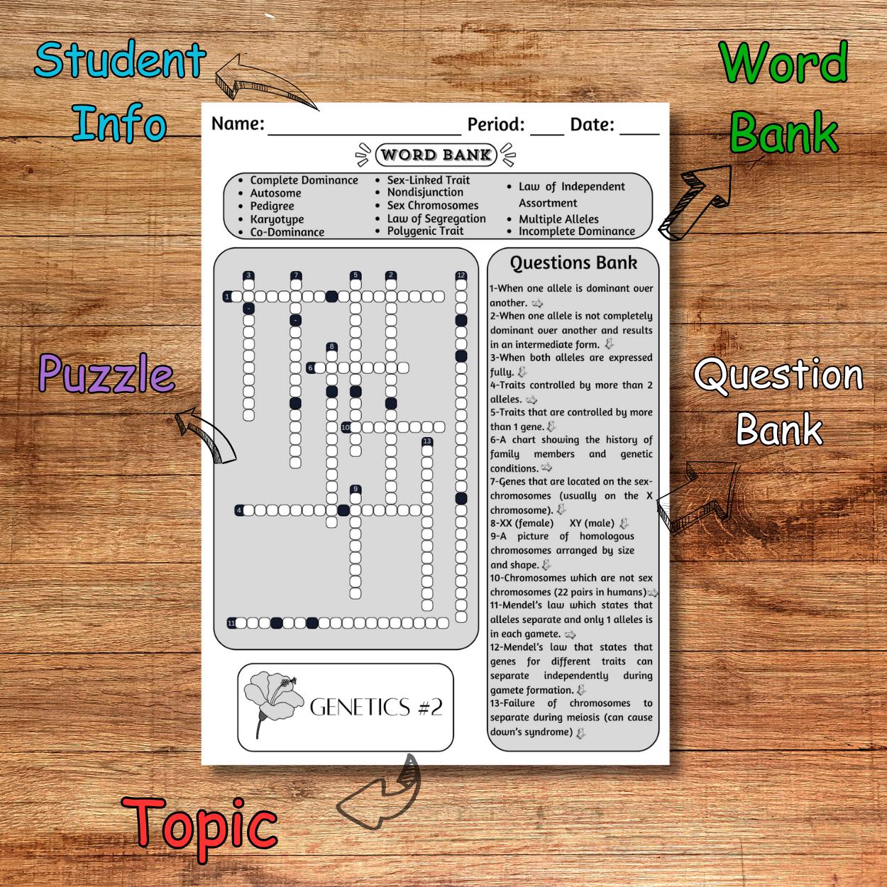Genetics Vocabulary Crossword Puzzle: Biology Worksheet & Answer Key ...
