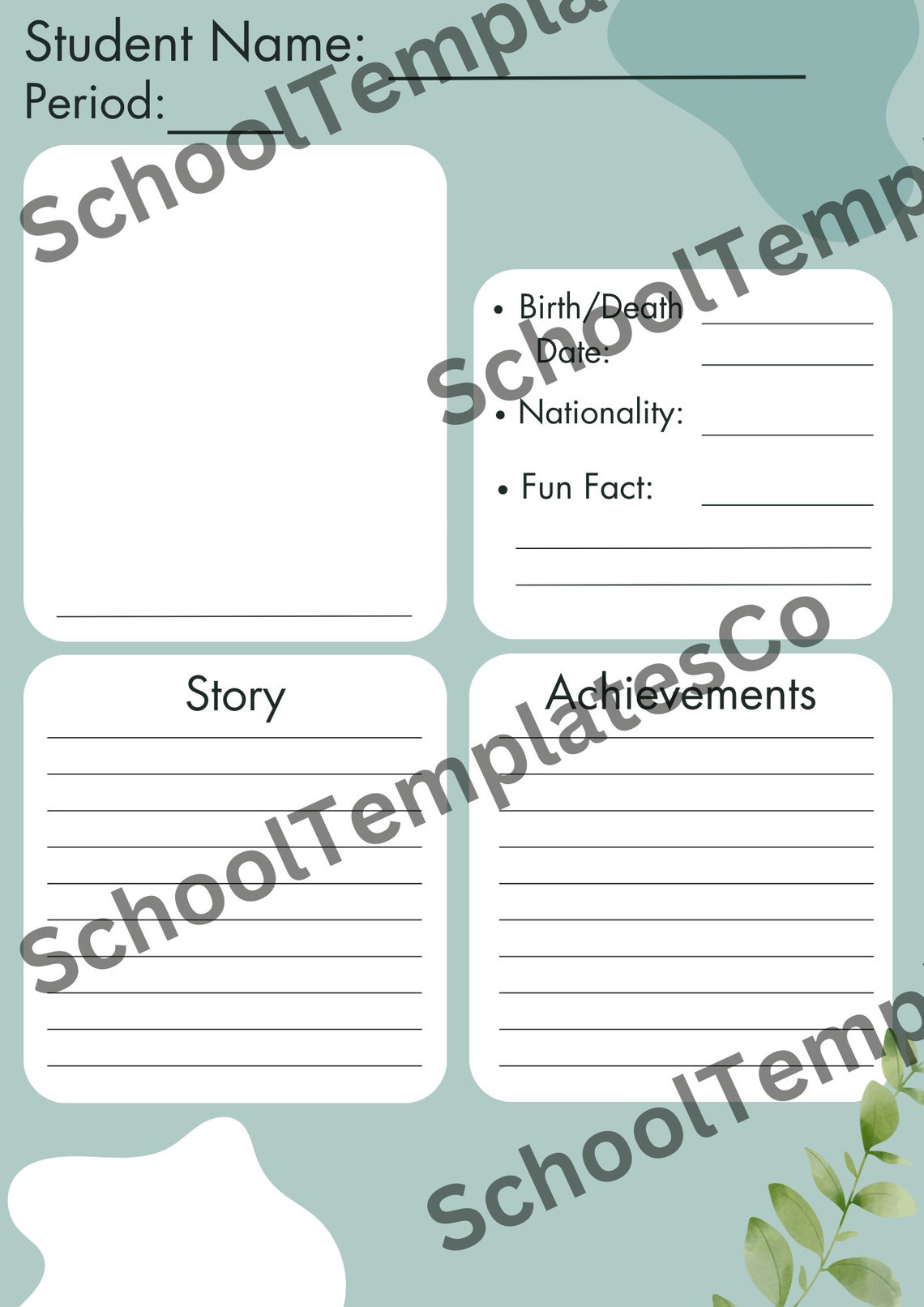 Digital Aesthetic Biography Template A4 Printable Personality ...