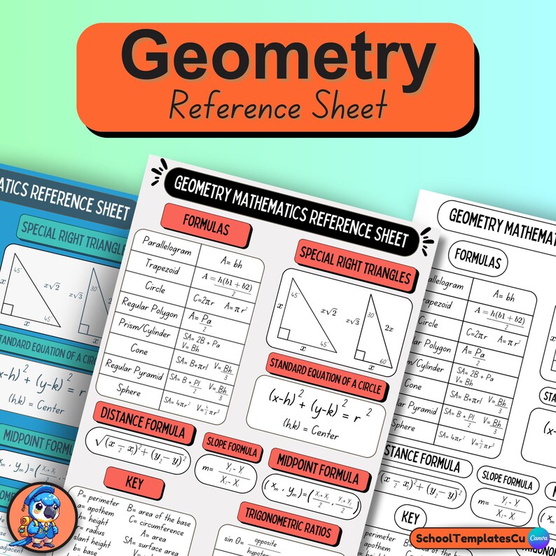 Digital Geometry Reference Sheet - Printable A4 Mathematics Sheet Cheat ...
