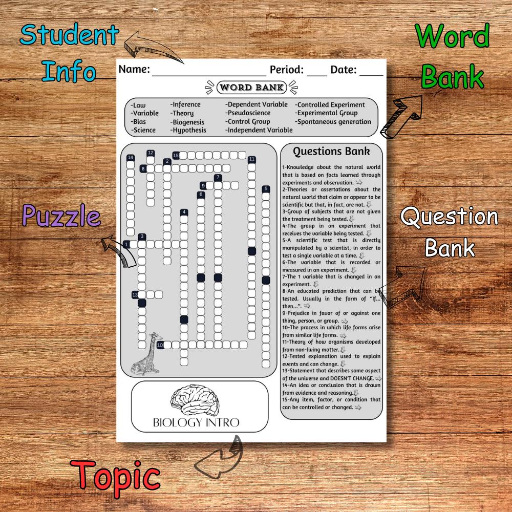 Biology Intro Vocabulary Crossword: Printable Worksheet & Answer Key ...